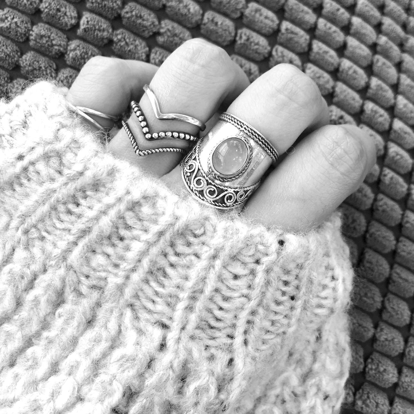 Boho-Magic 925 Sterling Silver Thumb Rings for Women Wide Chevron Statement Ring (7)