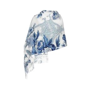 QBahoe Chinese Style Powder Blue Chinoiserie Toile Scarf For Women Men Lightweight Unisex Fashion Soft Winter Scarves Fringe Shawl Wraps