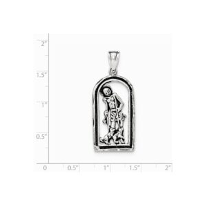 Solid 925 Sterling Silver Vintage Antiqued Catholic Patron Saint Lazarus in Frame Pendant Charm