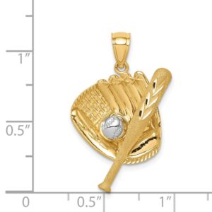 Solid 14k White and Yellow Gold Two Toned Diamond-Cut Baseball Bat Glove Ball Pendant Charm