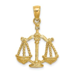 solid 14k yellow gold large libra zodiac charm pendant - 26mm x 19mm