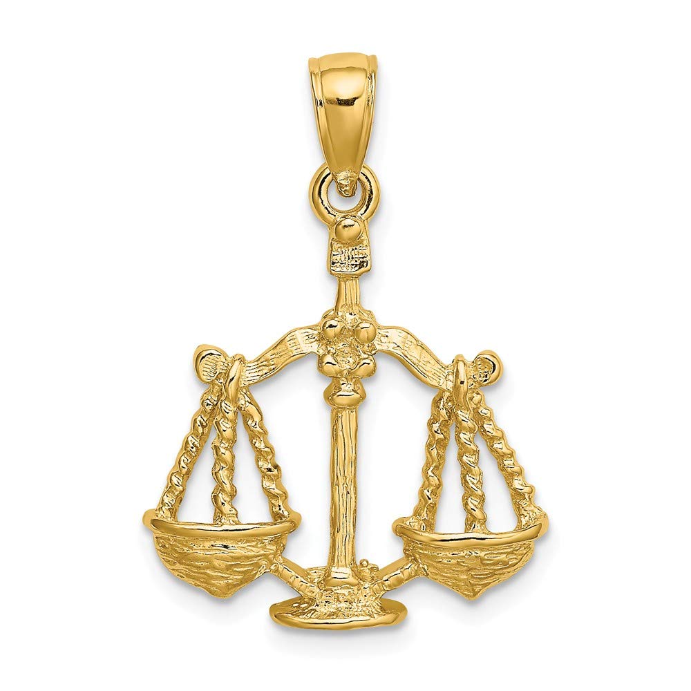 Solid 14k Yellow Gold Large Libra Zodiac Charm Pendant - 26mm x 19mm