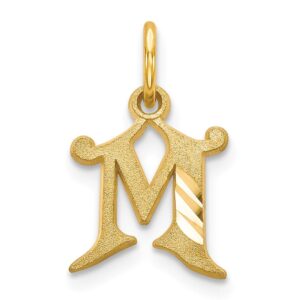 solid 14k yellow gold initial letter m alphabet charm pendant - 17mm x 10mm