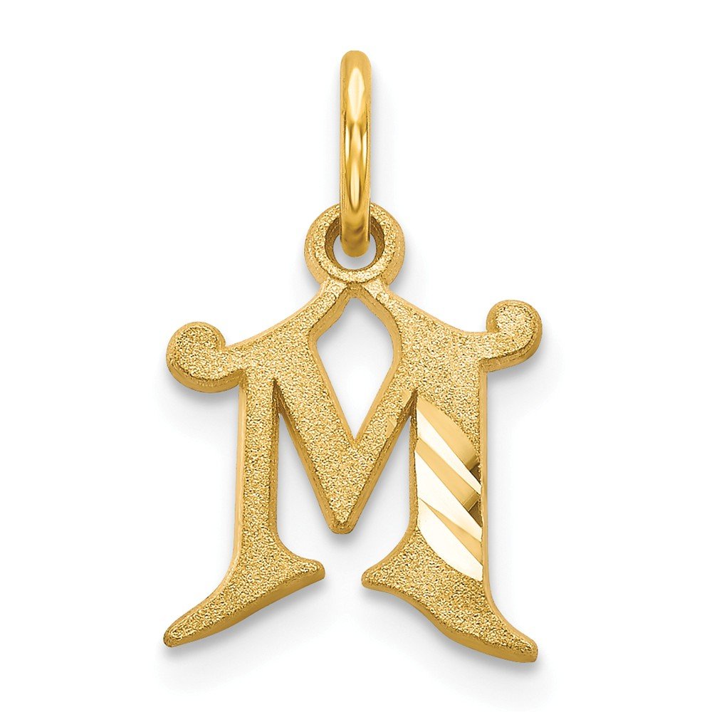 Solid 14k Yellow Gold Initial Letter M Alphabet Charm Pendant - 17mm x 10mm