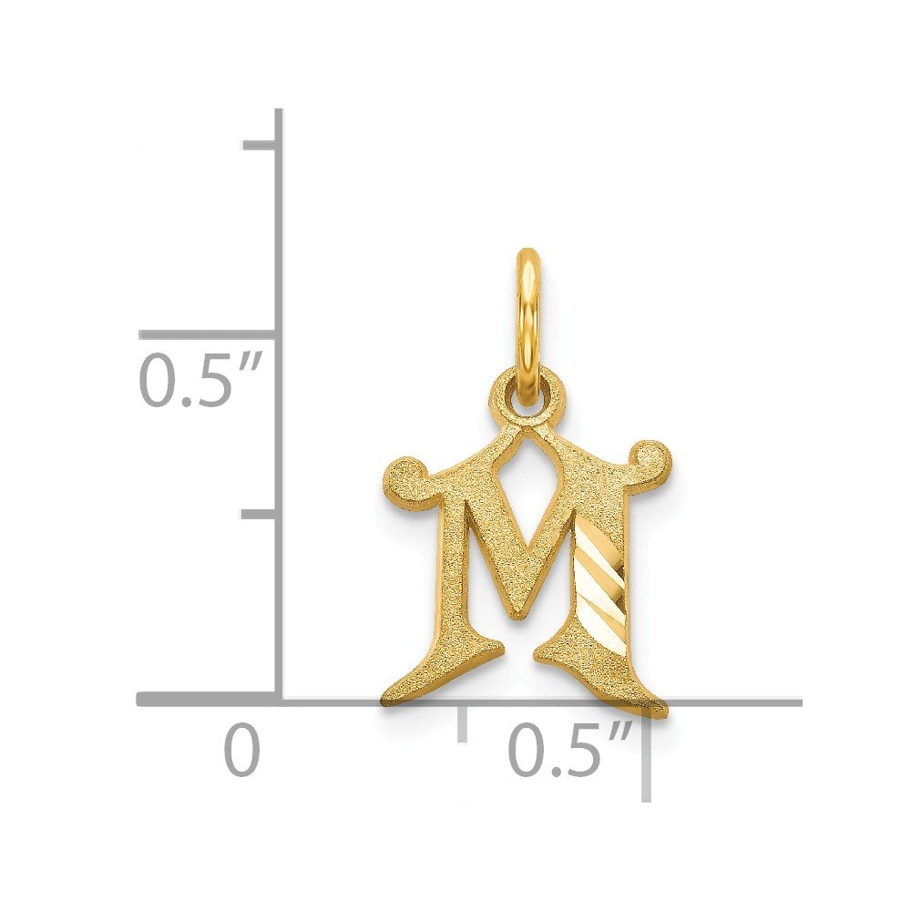 Solid 14k Yellow Gold Initial Letter M Alphabet Charm Pendant - 17mm x 10mm