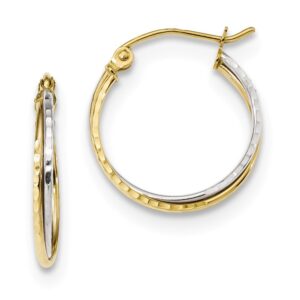 solid 10k yellow gold two toned diamond-cut twisted hoop earrings - 19mm x 17mm