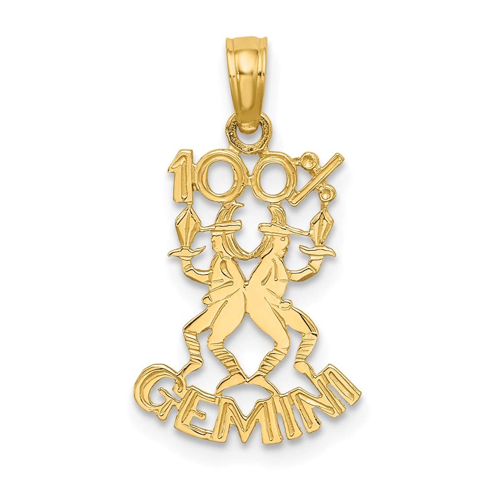 Solid 14k Yellow Gold 100% Gemini Charm Pendant - 19mm x 11mm