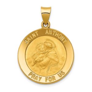 14k yellow gold catholic patron saint anthony medal pendant charm - 31mm x 23mm