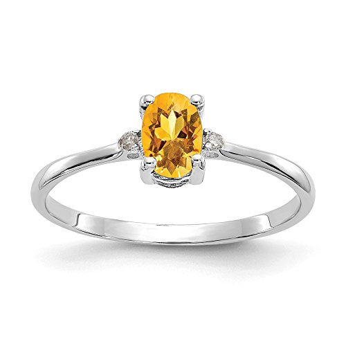 Solid 10k White Gold Genuine Diamond/Citrine Yellow November Gemstone Birthstone Engagement Ring Size 8.5 (.016 cttw.)