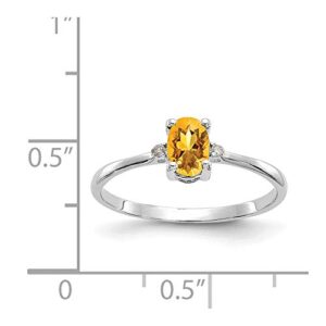 Solid 10k White Gold Genuine Diamond/Citrine Yellow November Gemstone Birthstone Engagement Ring Size 8.5 (.016 cttw.)