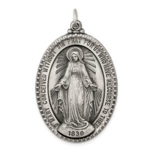 solid 925 sterling silver vintage antiqued virgin mary pray for us charm miracle medal mary pendant charm medal - 43mm x 26mm