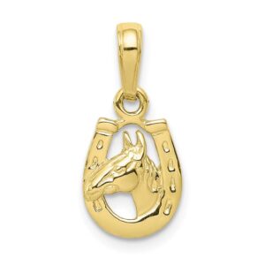 solid 10k yellow gold horse head in horseshoe pendant charm