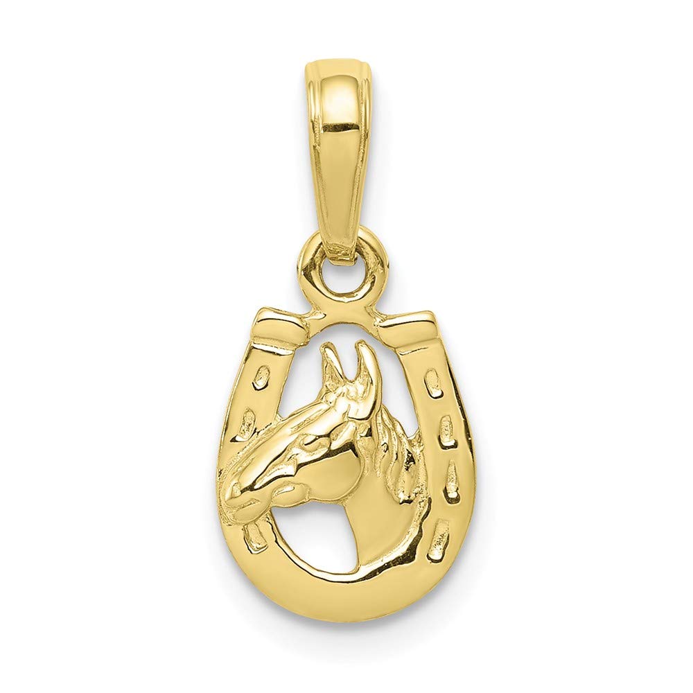 Solid 10k Yellow Gold Horse Head in Horseshoe Pendant Charm