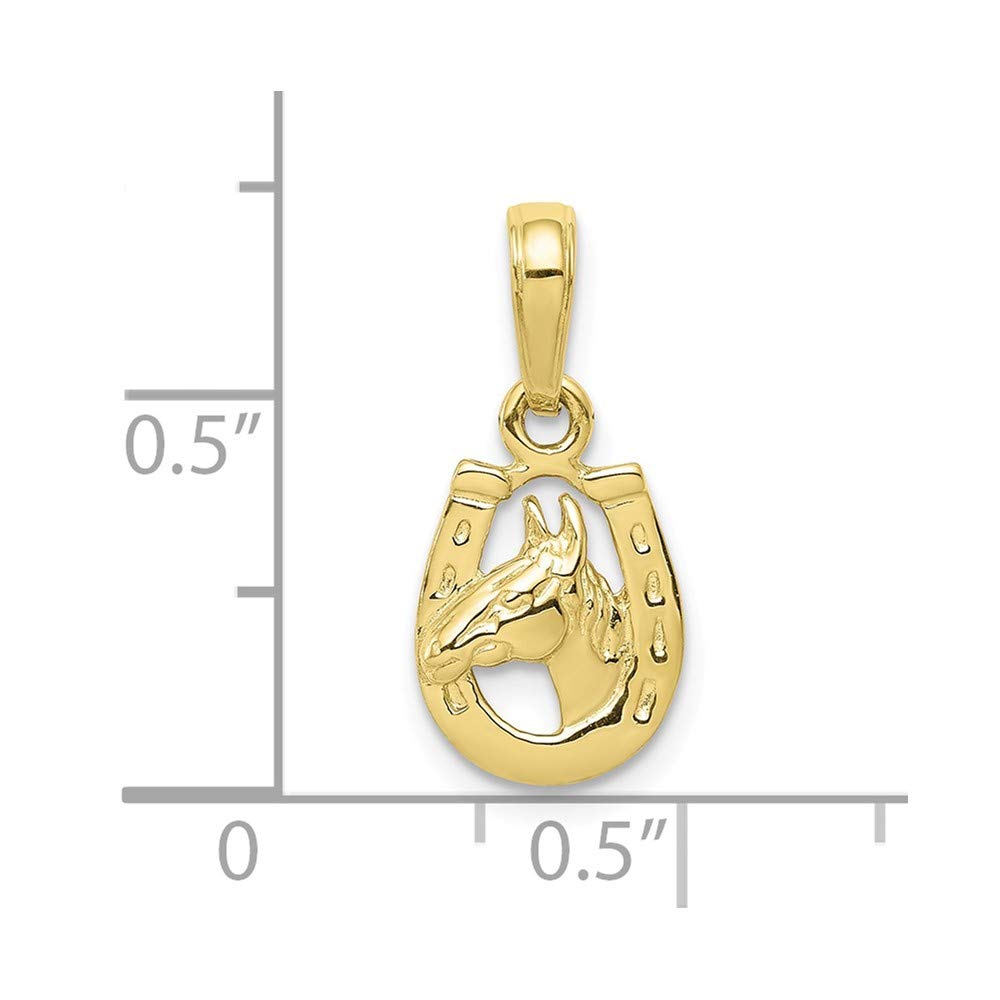 Solid 10k Yellow Gold Horse Head in Horseshoe Pendant Charm