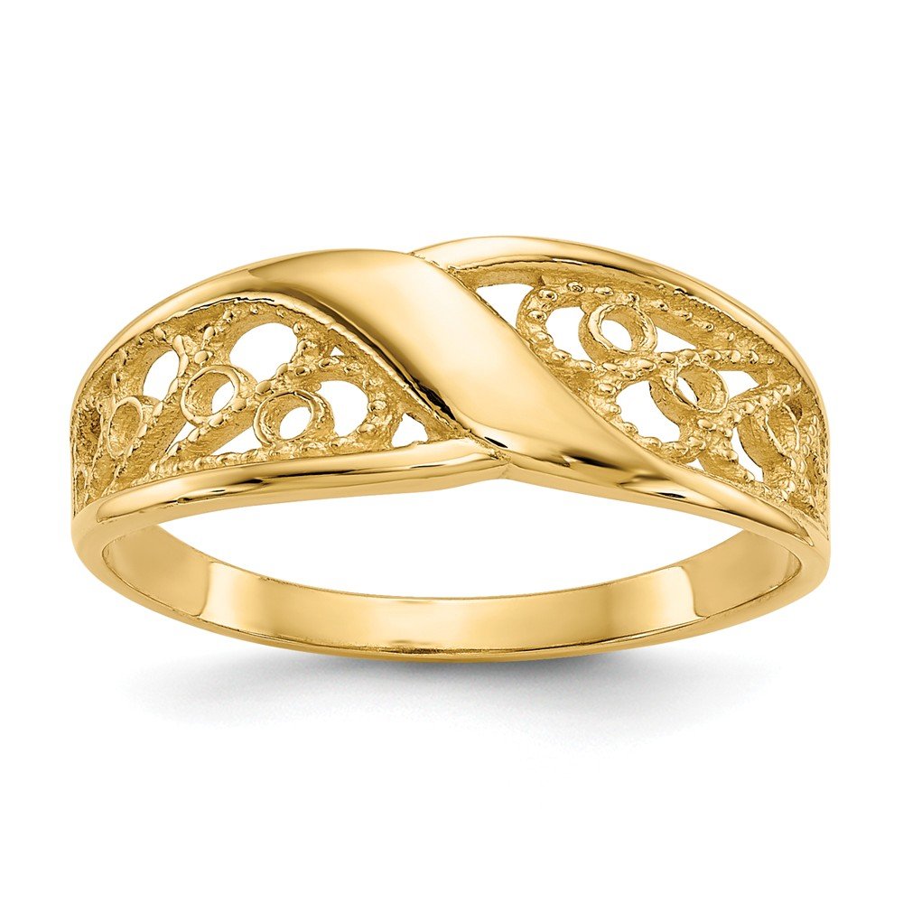 Solid 14k Yellow Gold Filigree Ring Band Size 8