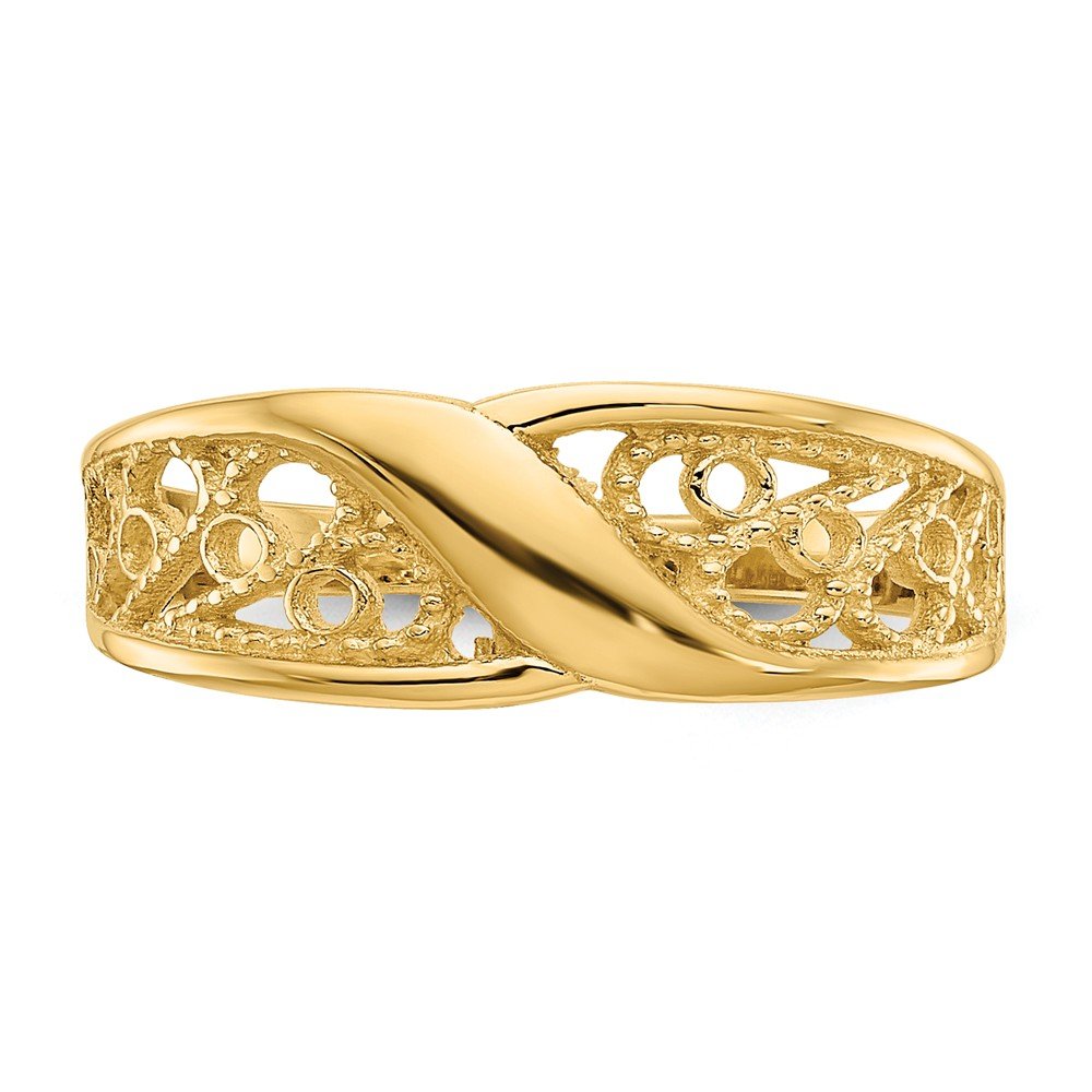 Solid 14k Yellow Gold Filigree Ring Band Size 8