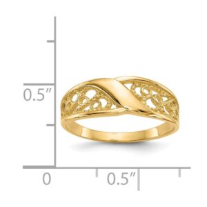 Solid 14k Yellow Gold Filigree Ring Band Size 8