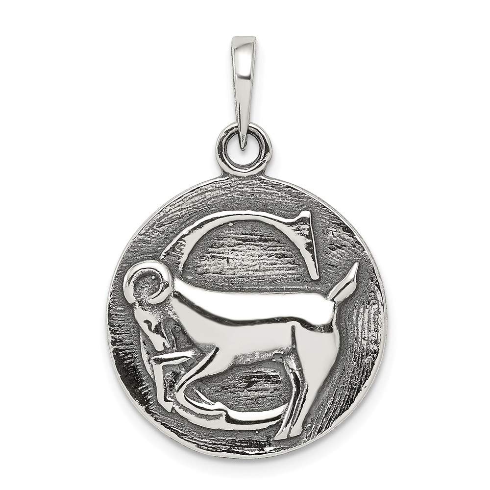 Solid 925 Sterling Silver Antique Finish Capricorn Horoscope Pendant Charm - 29mm x 19mm