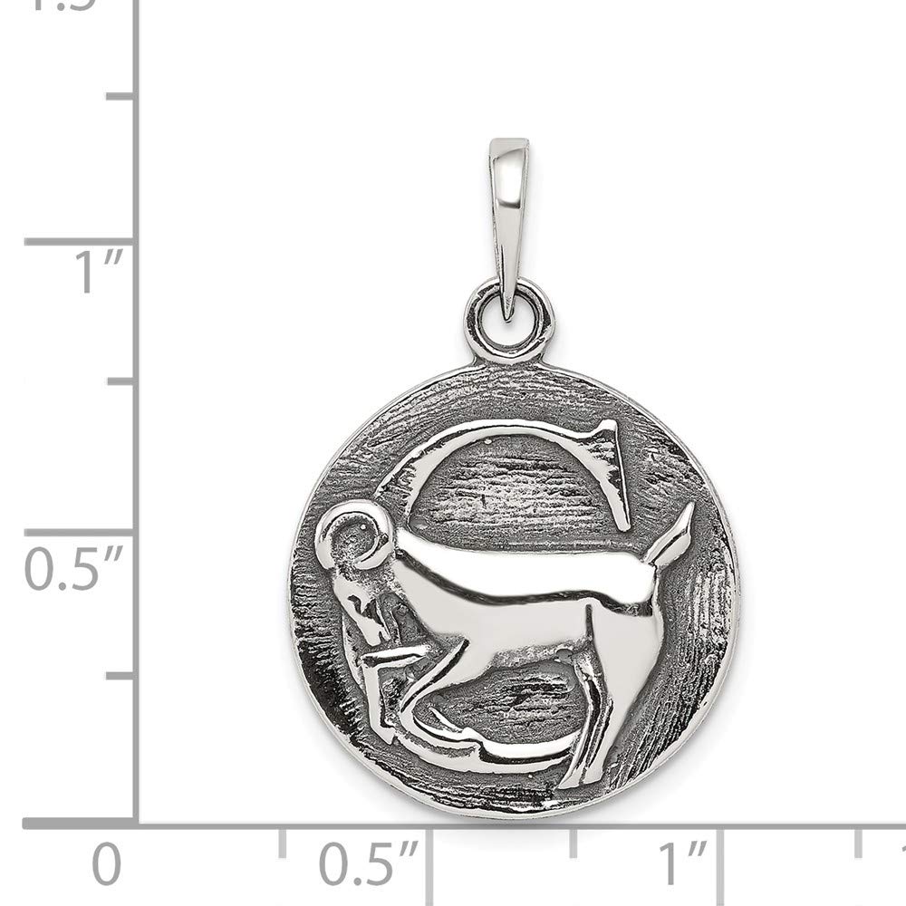 Solid 925 Sterling Silver Antique Finish Capricorn Horoscope Pendant Charm - 29mm x 19mm