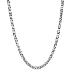 solid 14k white gold 6.25mm beveled curb cuban chain necklace - with secure lobster lock clasp 18"