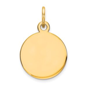 solid 14k yellow gold round disc charm engravable pendant - 18mm x 11mm