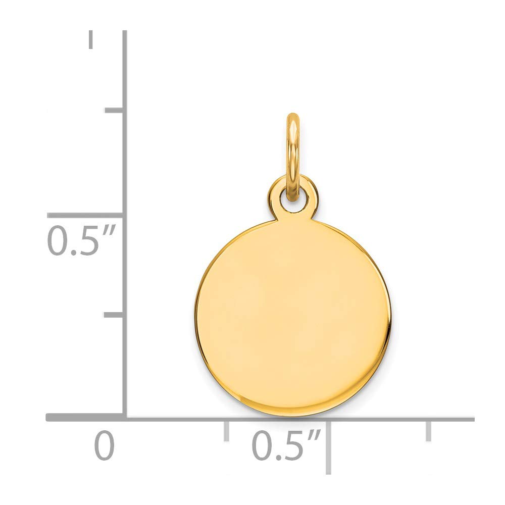 Solid 14k Yellow Gold Round Disc Charm Engravable Pendant - 18mm x 11mm