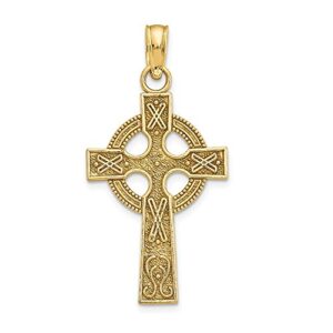 solid 14k yellow gold celtic knot irish claddagh cross pendant charm - 22mm x 13mm