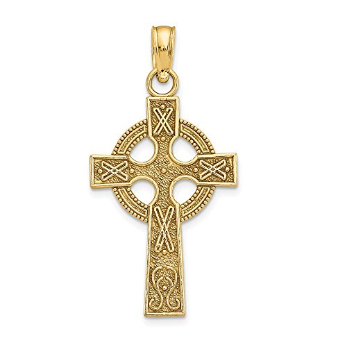 Solid 14k Yellow Gold Celtic Knot Irish Claddagh Cross Pendant Charm - 22mm x 13mm