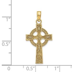 Solid 14k Yellow Gold Celtic Knot Irish Claddagh Cross Pendant Charm - 22mm x 13mm