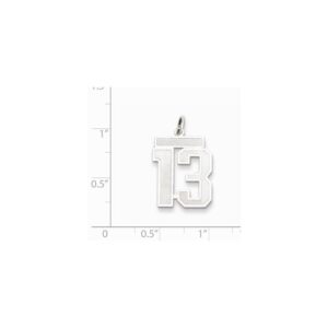 Solid 925 Sterling Silver Medium Number 13 Charm Brushed Matte Finish Pendant - 22mm x 18mm