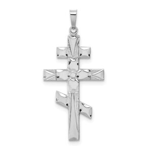 solid 14k white gold eastern orthodox cross pendant charm - 41mm x 19mm