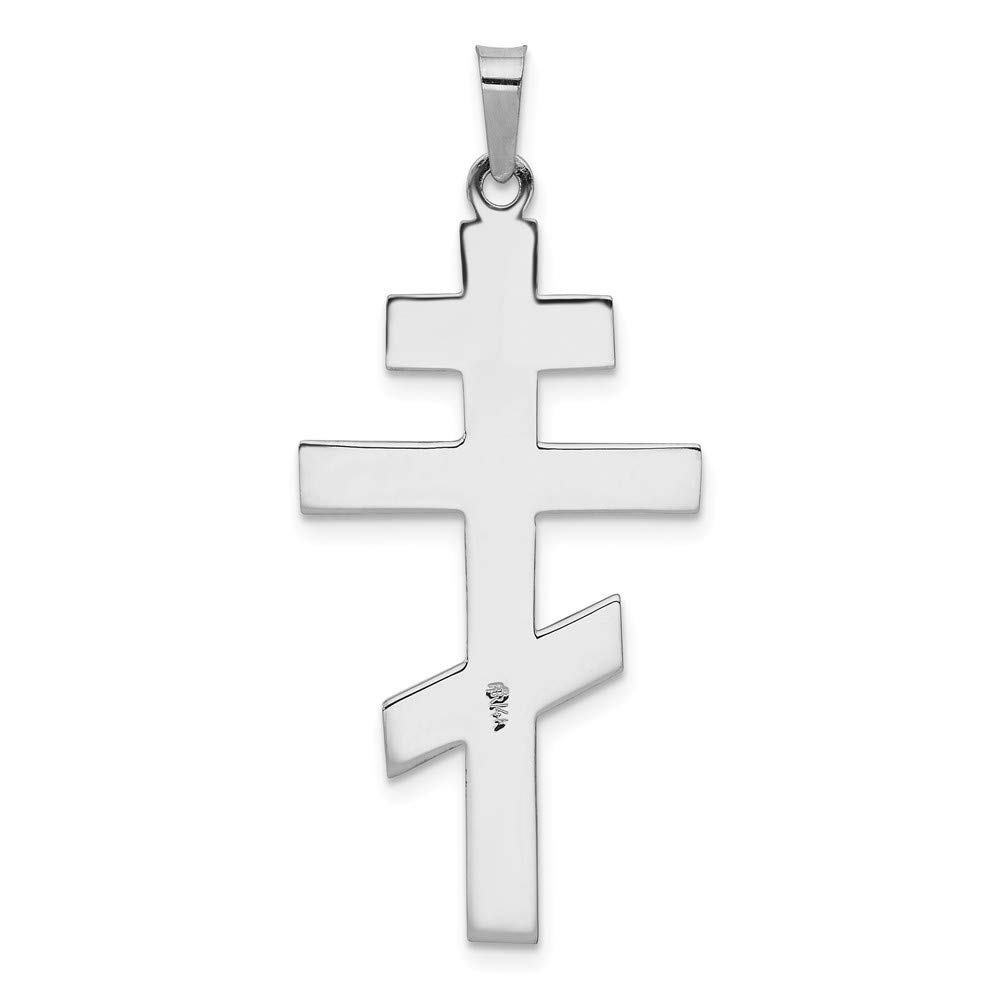 Solid 14k White Gold Eastern Orthodox Cross Pendant Charm - 41mm x 19mm