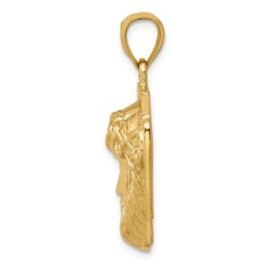 Solid 14k Yellow Gold 2-D Large Jesus Head with Crown Emperor Royal King Queen Pendant Charm