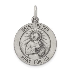 solid 925 sterling silver vintage antiqued catholic patron saint peter pendant charm medal - 25mm x 20mm