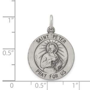 Solid 925 Sterling Silver Vintage Antiqued Catholic Patron Saint Peter Pendant Charm Medal - 25mm x 20mm