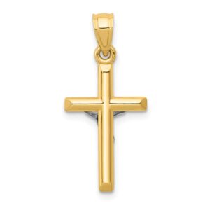 14k Yellow and White Gold Two Tone Cross Crucifix Charm Pendant - 26mm x 12mm