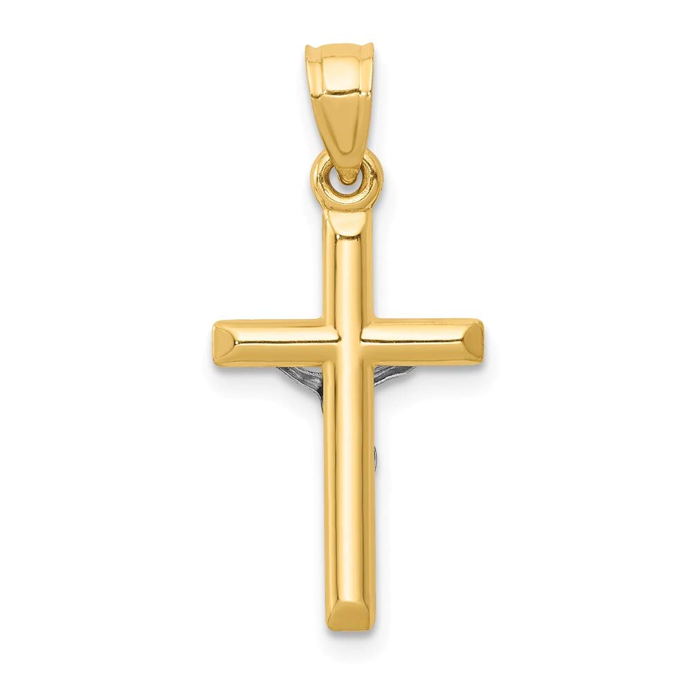 14k Yellow and White Gold Two Tone Cross Crucifix Charm Pendant - 26mm x 12mm