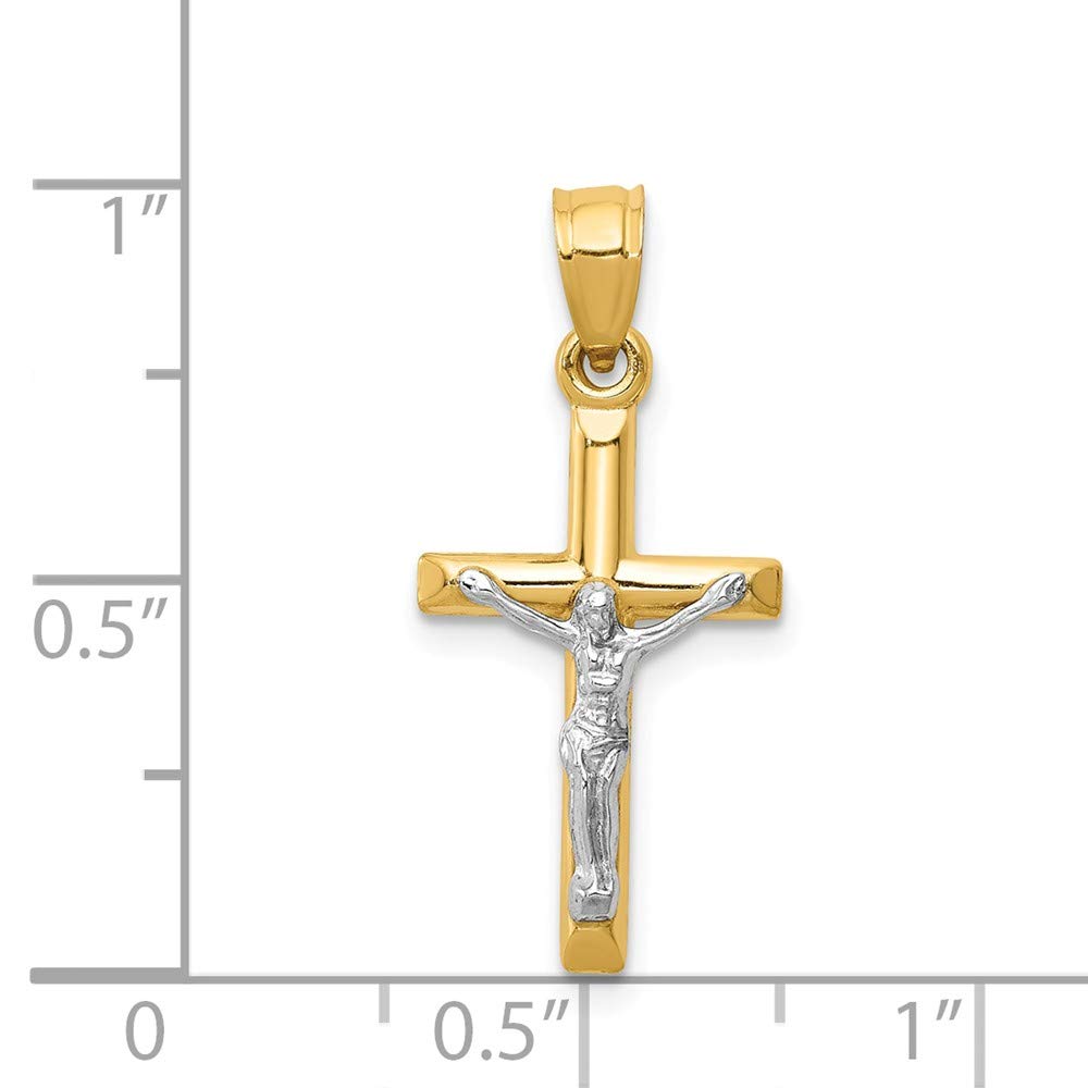 14k Yellow and White Gold Two Tone Cross Crucifix Charm Pendant - 26mm x 12mm