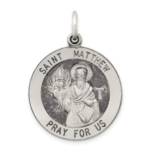 solid 925 sterling silver vintage antiqued catholic patron saint matthew pendant charm medal - 31mm x 21mm