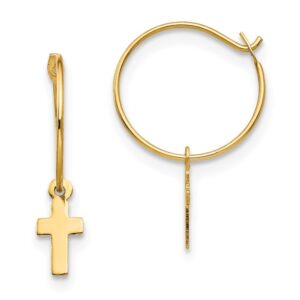 solid 14k yellow gold endless hoop small cross earrings 18mm