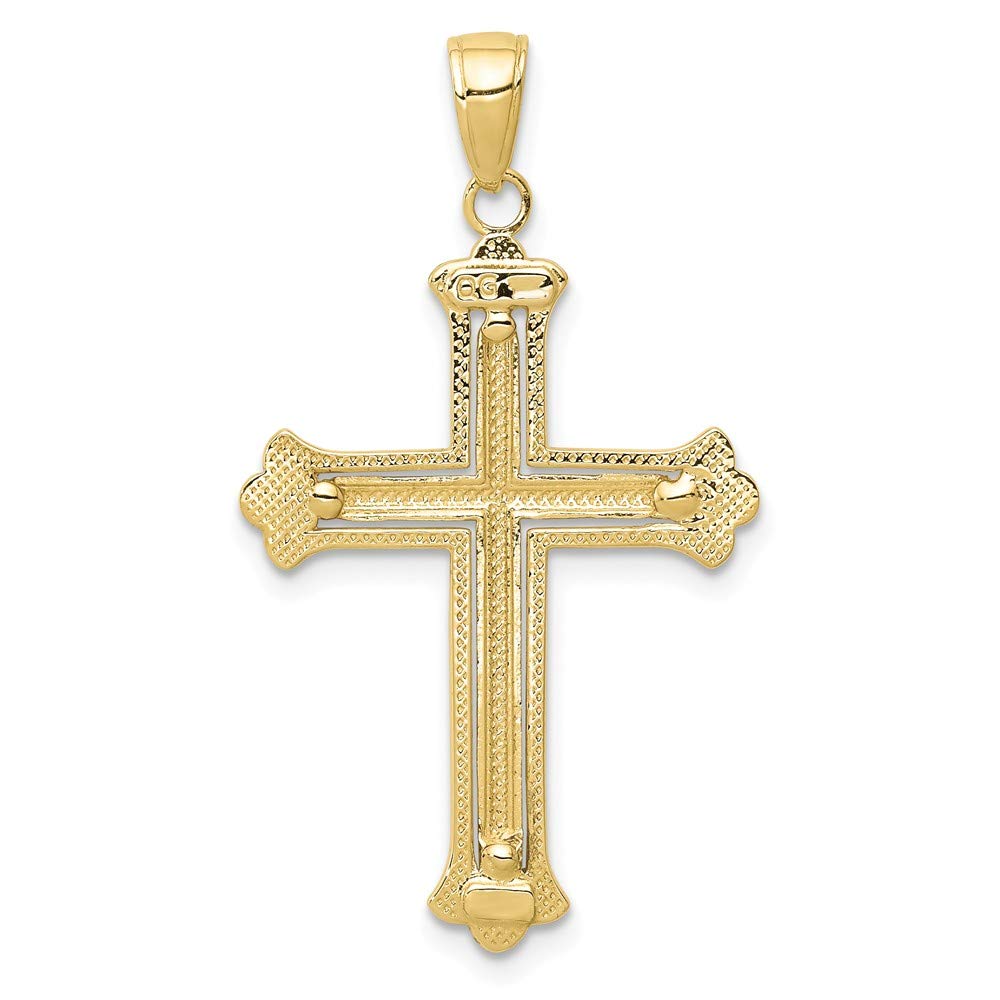 Solid 10k Yellow Gold Two Toned Cross in Budded Yellow Cross Frame Pendant Charm