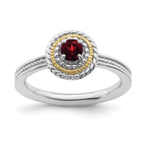 solid 925 sterling silver and 14k yellow gold stackable 925 sterling silver garnet january red gemstone ring eternity band size 7