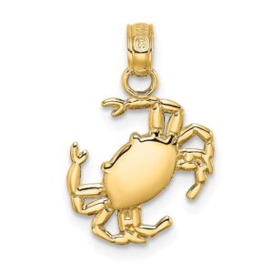 solid 14k yellow gold 2-d textured crab charm pendant - 11mm x 12mm