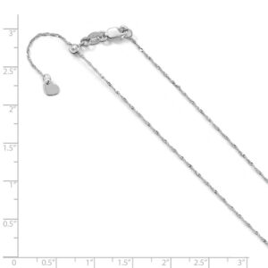 Solid 10K White Gold 1mm Adjustable Singapore Chain Necklace - with Secure Lobster Lock Clasp 22"