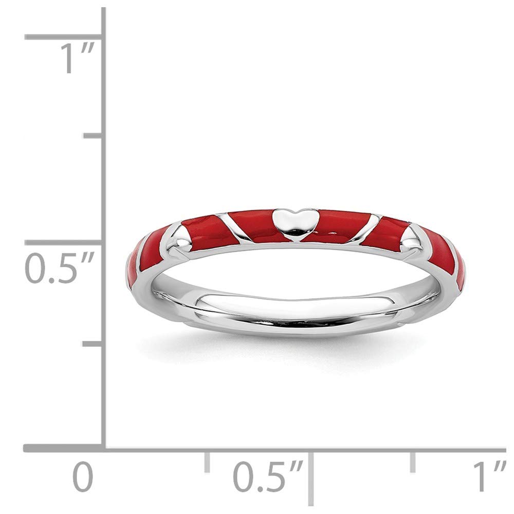 Solid 925 Sterling Silver Stackable Red Enamel Heart Ring Eternity Band Size 7