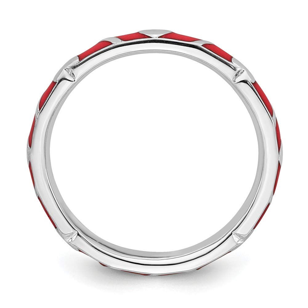 Solid 925 Sterling Silver Stackable Red Enamel Heart Ring Eternity Band Size 7