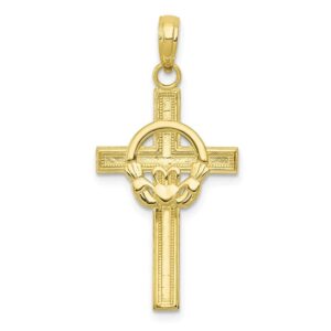 solid 10k yellow gold celtic irish claddagh cross pendant charm