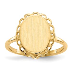 solid 14k yellow gold 11.5x9mm open back engravable monogram signet ring band size 5