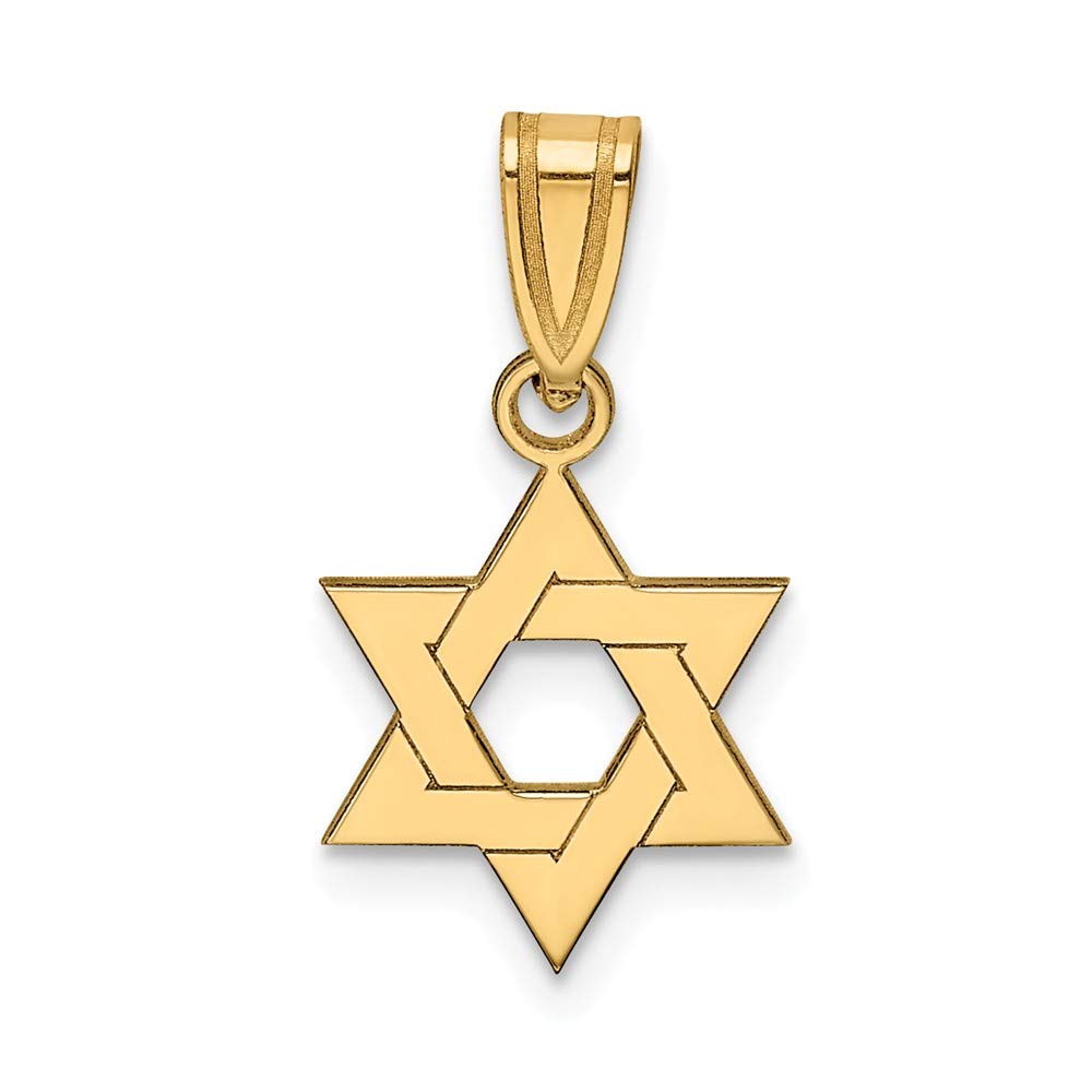 Solid 14k Yellow Gold Star of David Lucky Jewish Pendant Charm - 18mm x 11mm