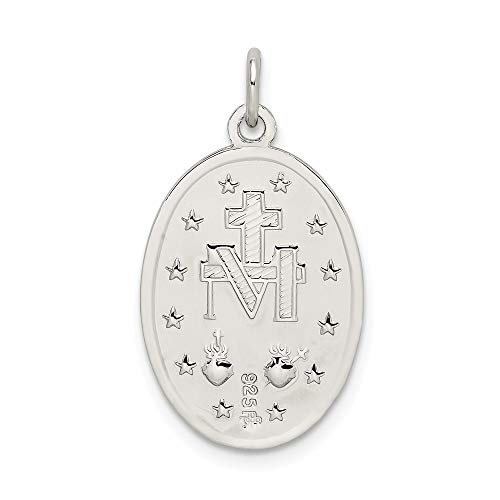 Solid 925 Sterling Silver Virgin Mary Pray for Us Charm Miracle Medal Mary Pendant Charm Medal - 24mm x 13mm